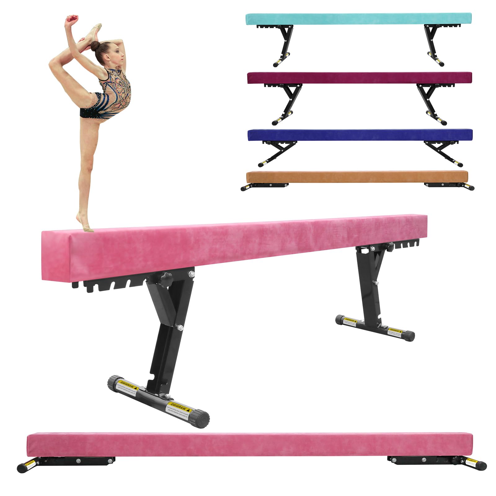 FINCOME Adjustable Balance Beam 8ft Pink, High and Lower Floor Beam ...