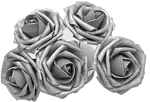 Amazon.com: Breeze Talk Artificial Flowers Silver Roses 25pcs Realistic ...