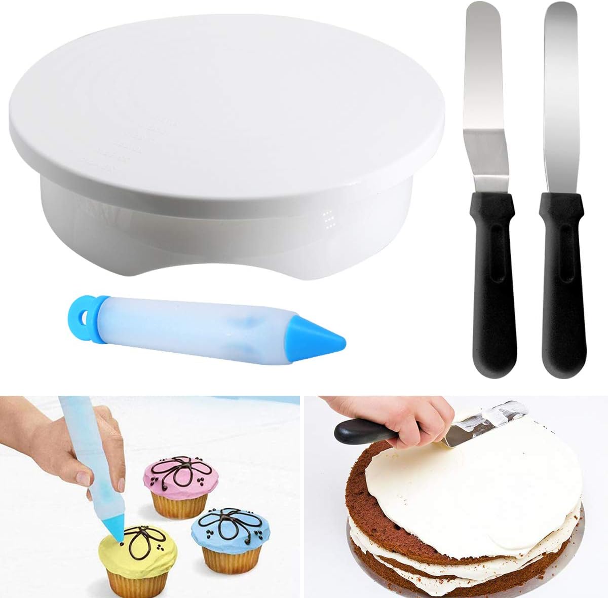 Cake Turntable Set, Gyvazla Rotating Turntable Stand, Big Piping ...