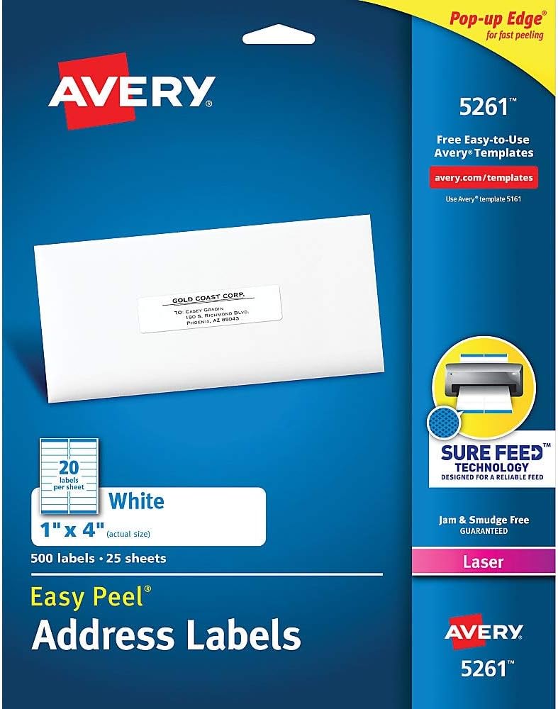 Avery 5261 Blanc 500pi ce s tiquette Auto collante tiquettes Auto 