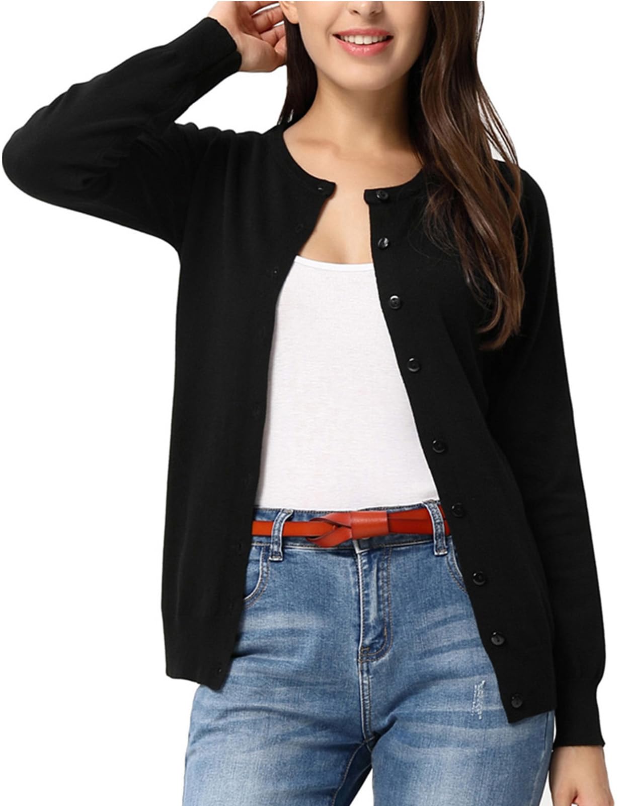 GRACE KARIN Long Sleeve Black Cardigan for Women Button Up Cardigan ...