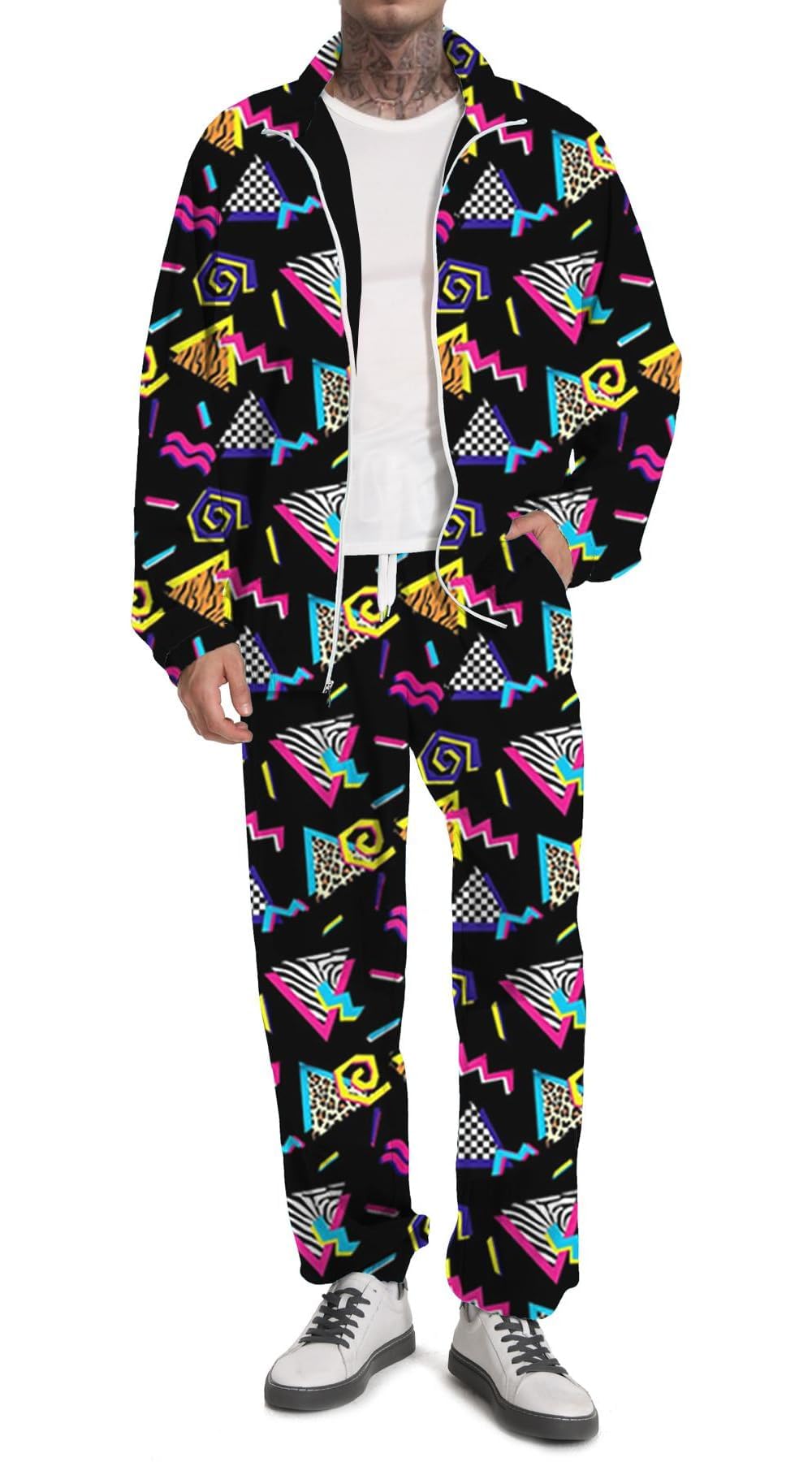 UOUA 80s Outfit for Men 90s Tracksuit Costume for Halloween 70s ...