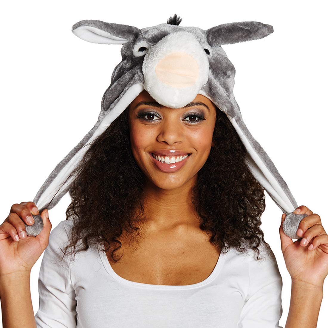 Amakando Originelle Plüschmütze Esel / Grau-Weiß / Muli Tierhut Donkey ...