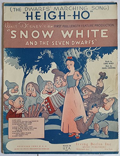 HEIGH HO THE DWARFS MARCHING SONG SHEET MUSIC FROM WALT DISNEY'S MOVIE ...