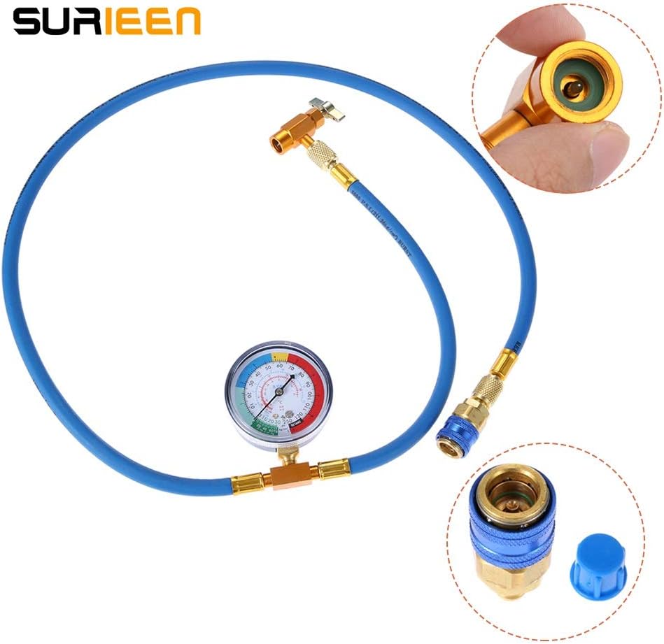 R134a Air Conditioning Refrigerant Charging Measuring Hose Recharge Kit With Gauge& R134A Can ...