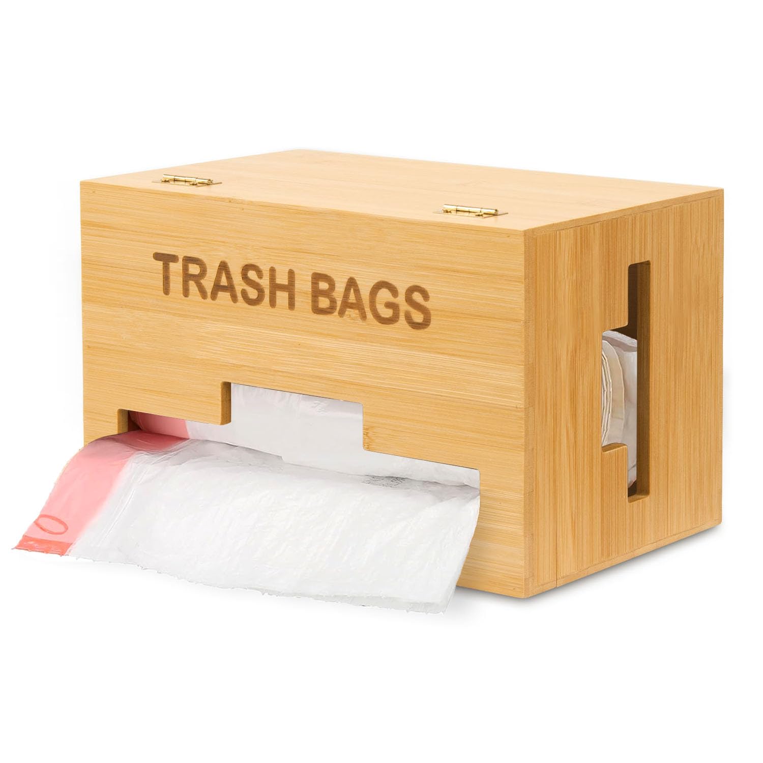 WHOMASS Bamboo Trash Bag Holder Dispenser Large with Handles Garbage ...