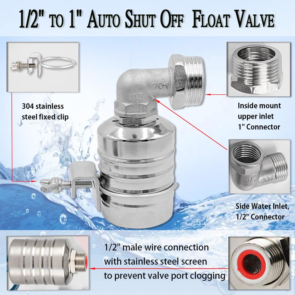 Mua Float Valve,1/2" to 1'' water level control float valve, 304 ...
