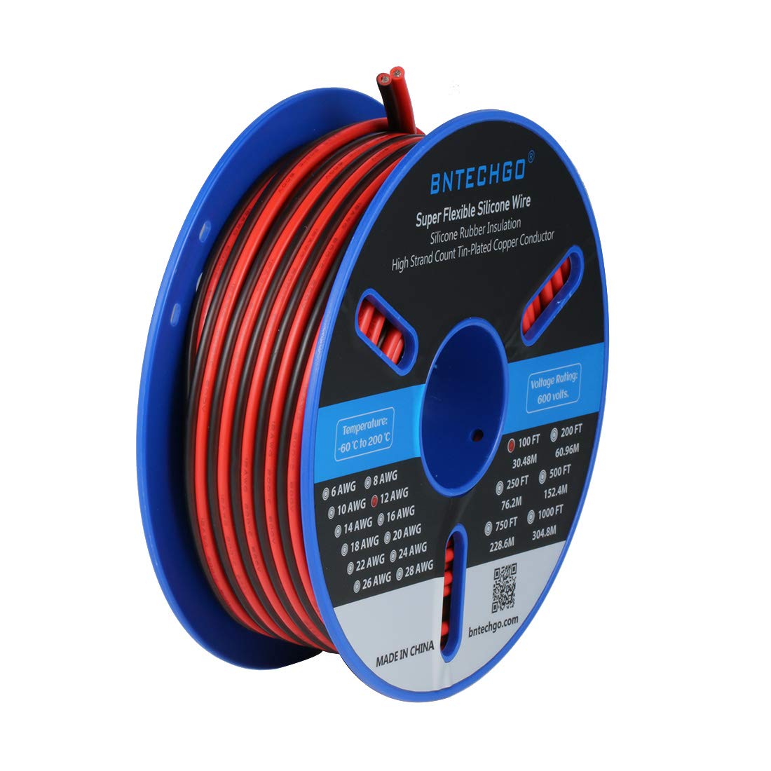 BNTECHGO 12 Gauge Flexible 2 Conductor Parallel Silicone Wire Spool Red ...