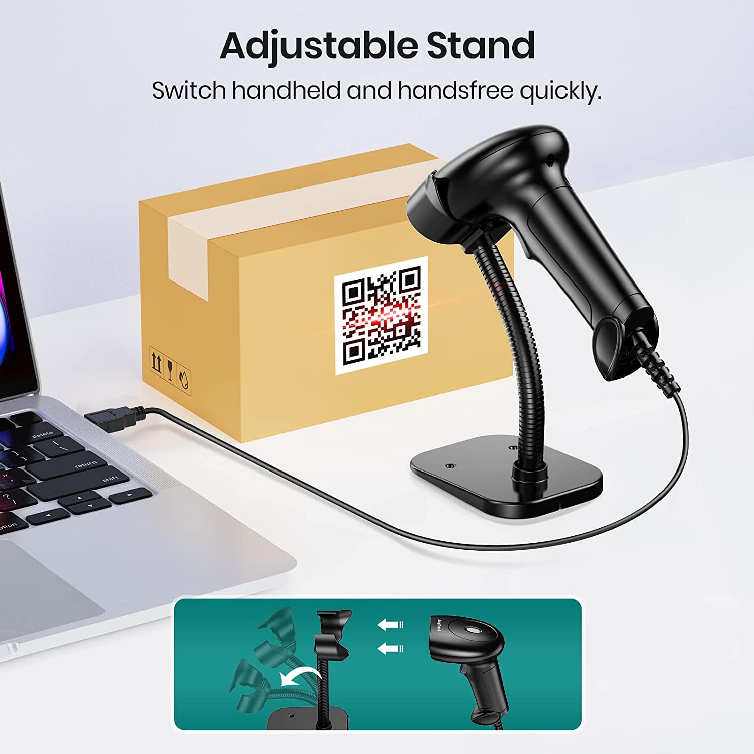 Mua Barcode Scanner with Stand, USB Wired Inventory 2D 1D QR Code ...