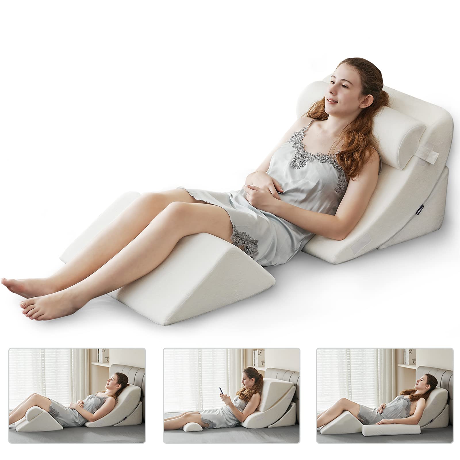 Ganaver 4Pcs Wedge Pillow for Sleeping, Orthopedic Bed Wedge Pillows ...