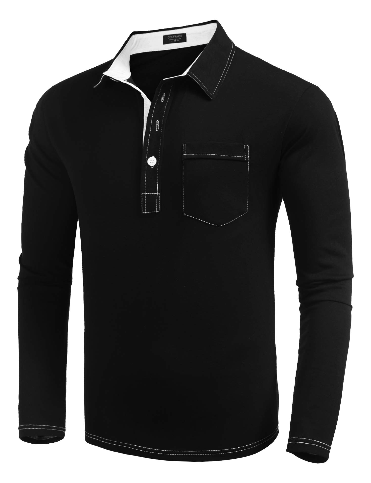 COOFANDY Men's Long Sleeve Polo Shirt Slim Fit Casual Business Cotton T Shirt - GearUP Swag