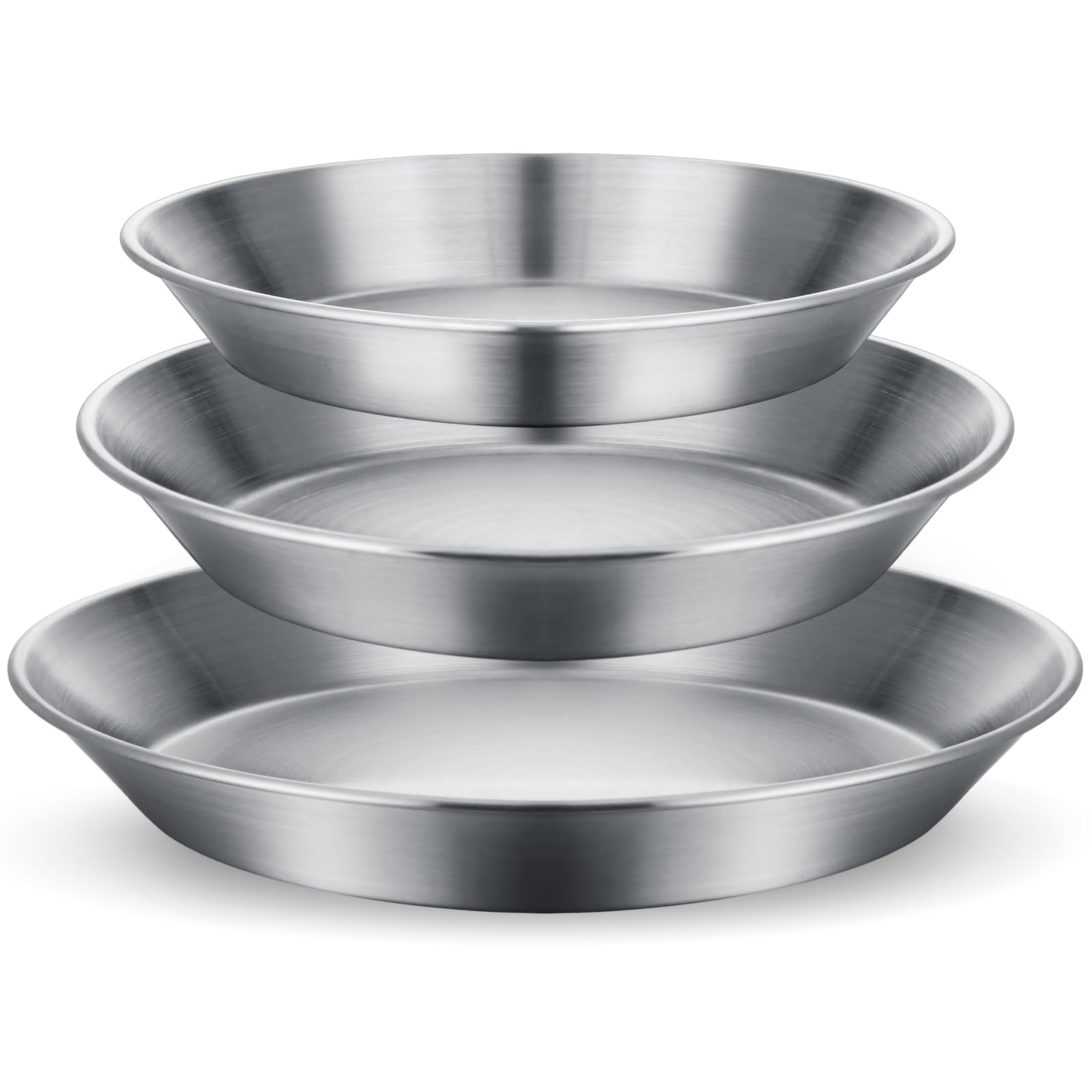 Baderke 3 Pcs Stainless Steel Pie Pan Set 7.87" 9" 10" Pizza Pan Deep ...