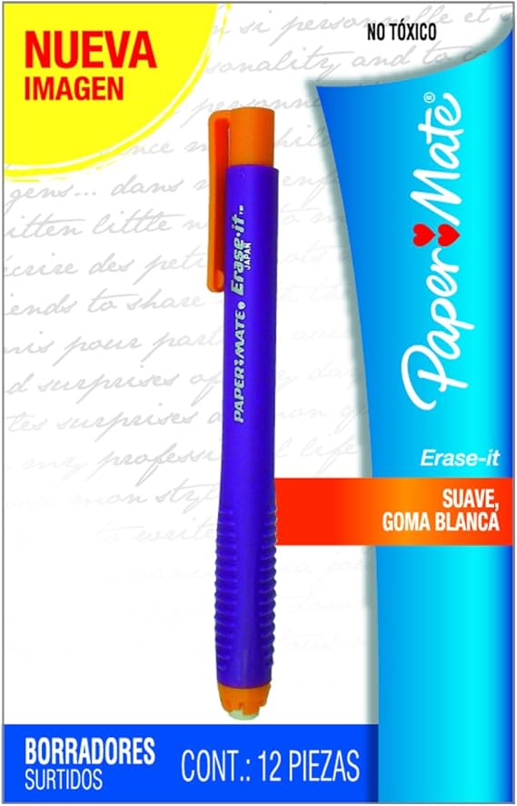 Paper Mate M17401011010 Goma Erase-It Retráctil, Caja de 12, con Clip ...