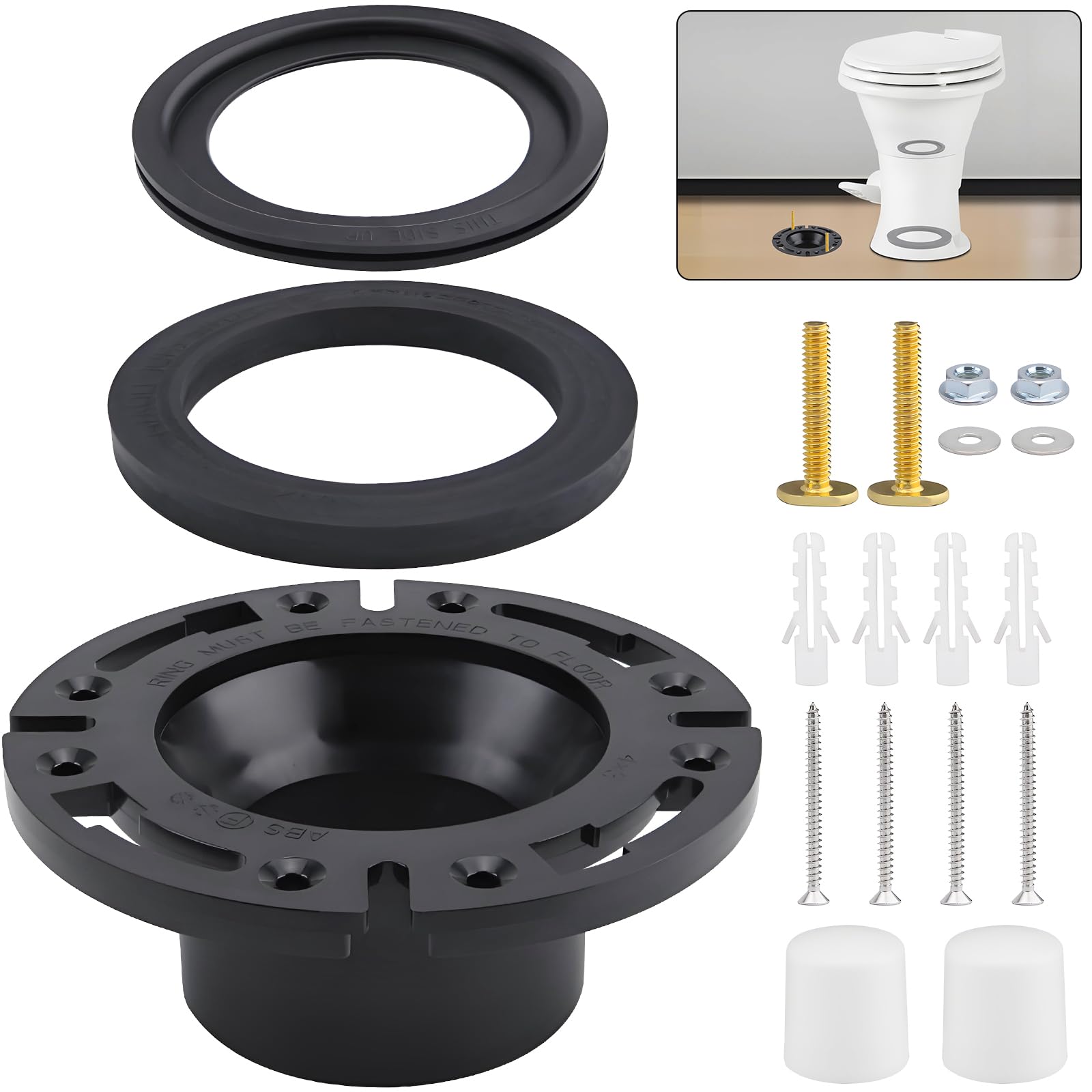 POVTIMS RV Toilet Flange Kit, RV Toilet Flange Seal, Designed for RV 300/310/320 Toilets ...