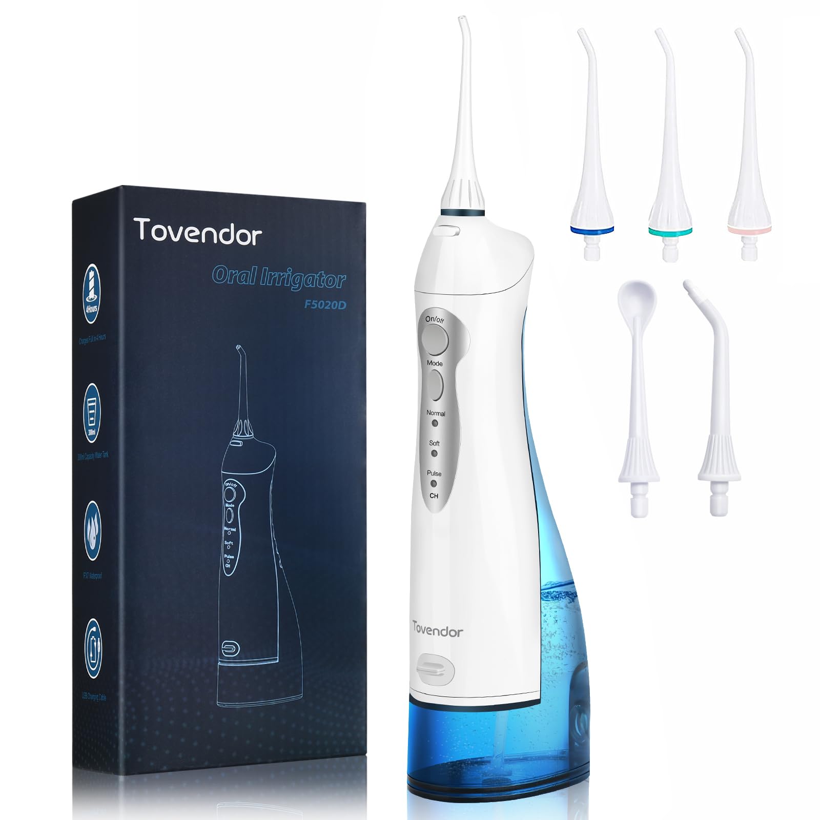 TOVENDOR Electric Water Flosser, Cordless Rechargeable Dental Oral ...