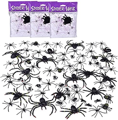 FUN LITTLE TOYS 3 Pack Spider Web with 69PCS Scary Mini Plastic Fake ...