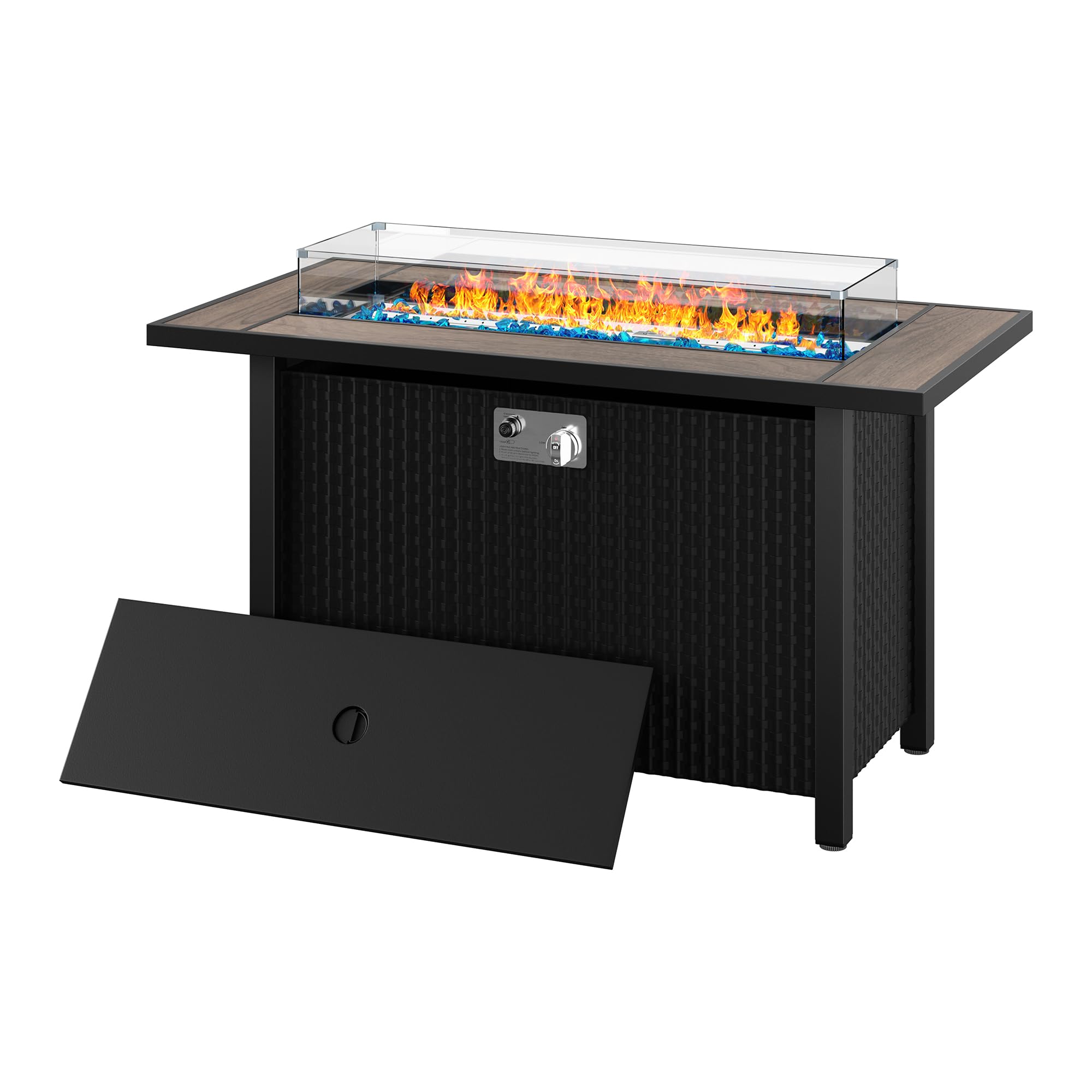 Shintenchi 45 Inch Propane Fire Pit Table with Glass Window Protector ...