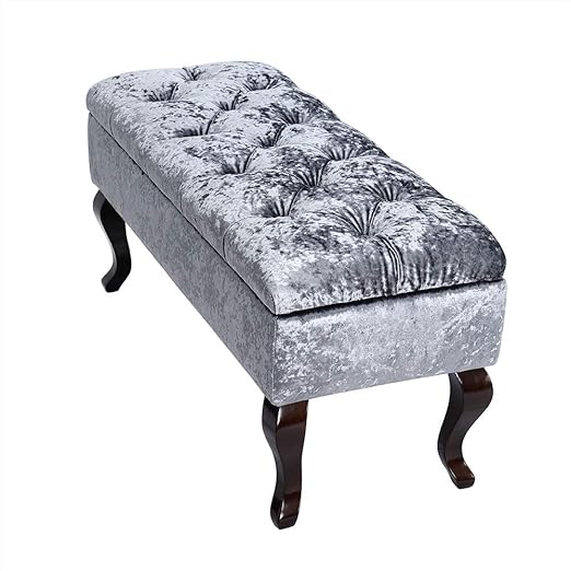 Qivange Grey Footstool With Storage Multifunction Grey Ice velvet ...
