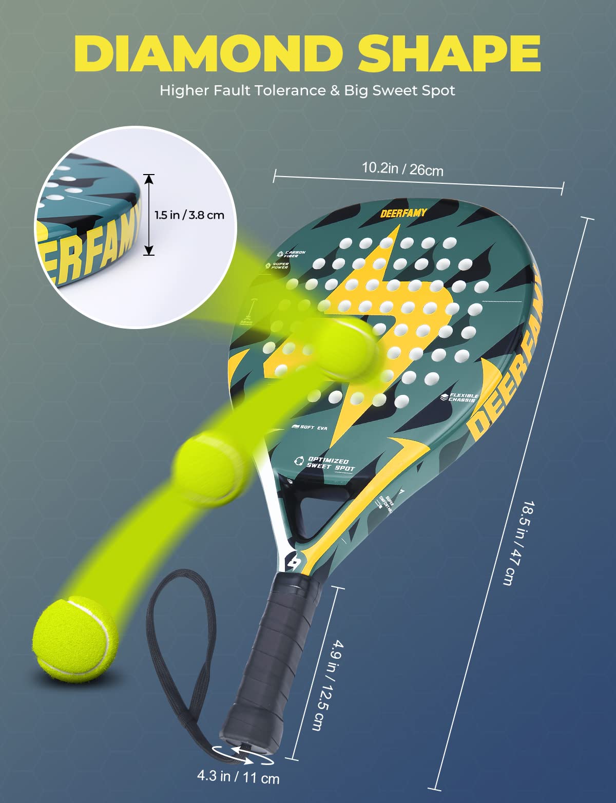 Mua DEERFAMY Padel Racket Carbon Fiber Surface with EVA Memory Flex ...