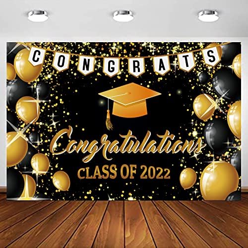 Graduation Backdrop Banner Fobeone Large Black and Gold Congrats Grad ...