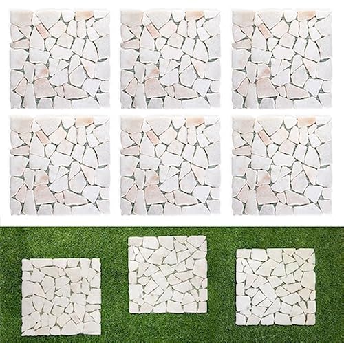 Sasylvia 6 Pcs 12 Inch Stepping Stones Outdoor Square Marble Riverstone ...