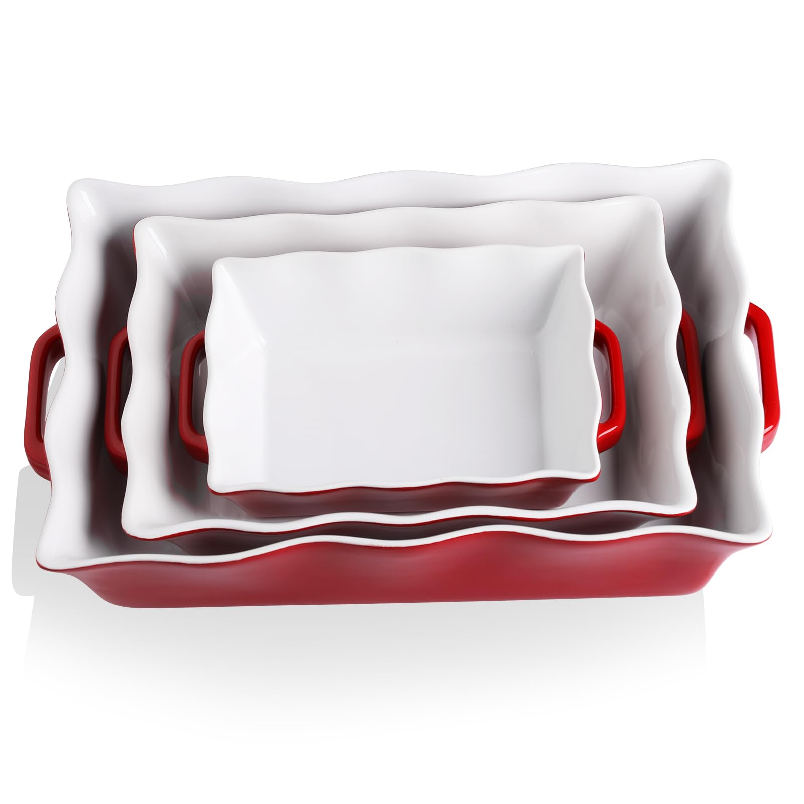 Sweejar Casserole Dishes for Oven, Ceramic Bakeware Set of 3, Rectangular Baking dish with ...