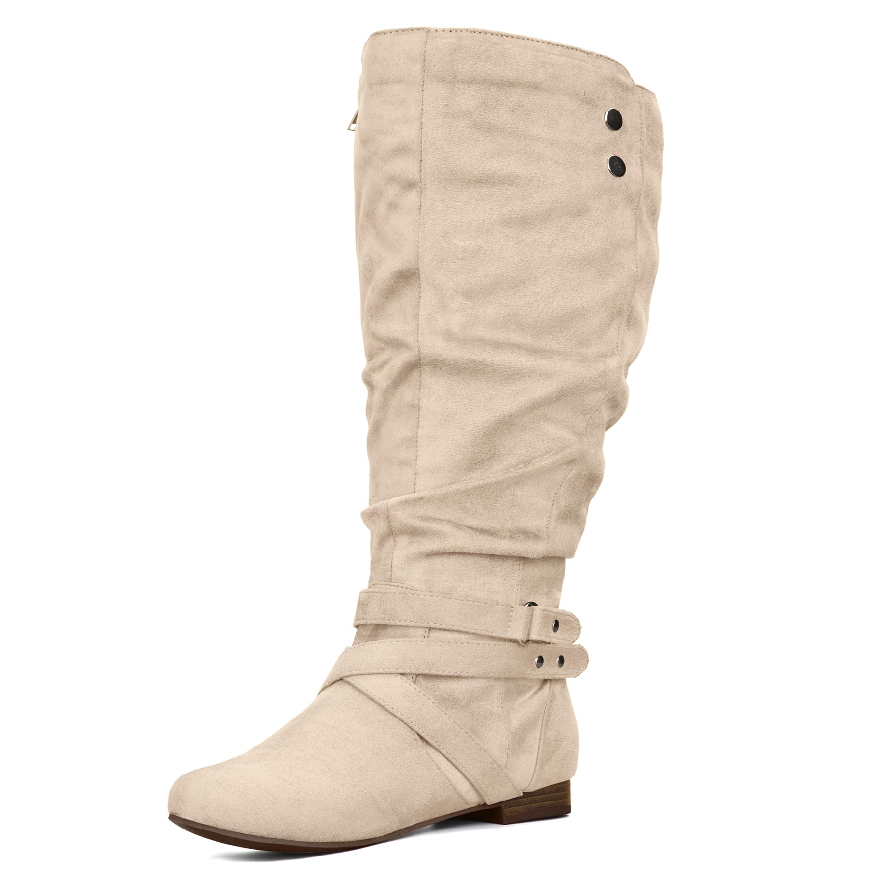 mysoft Women's Wide Calf Knee High Flat Tall Boots with Side Zippers ...