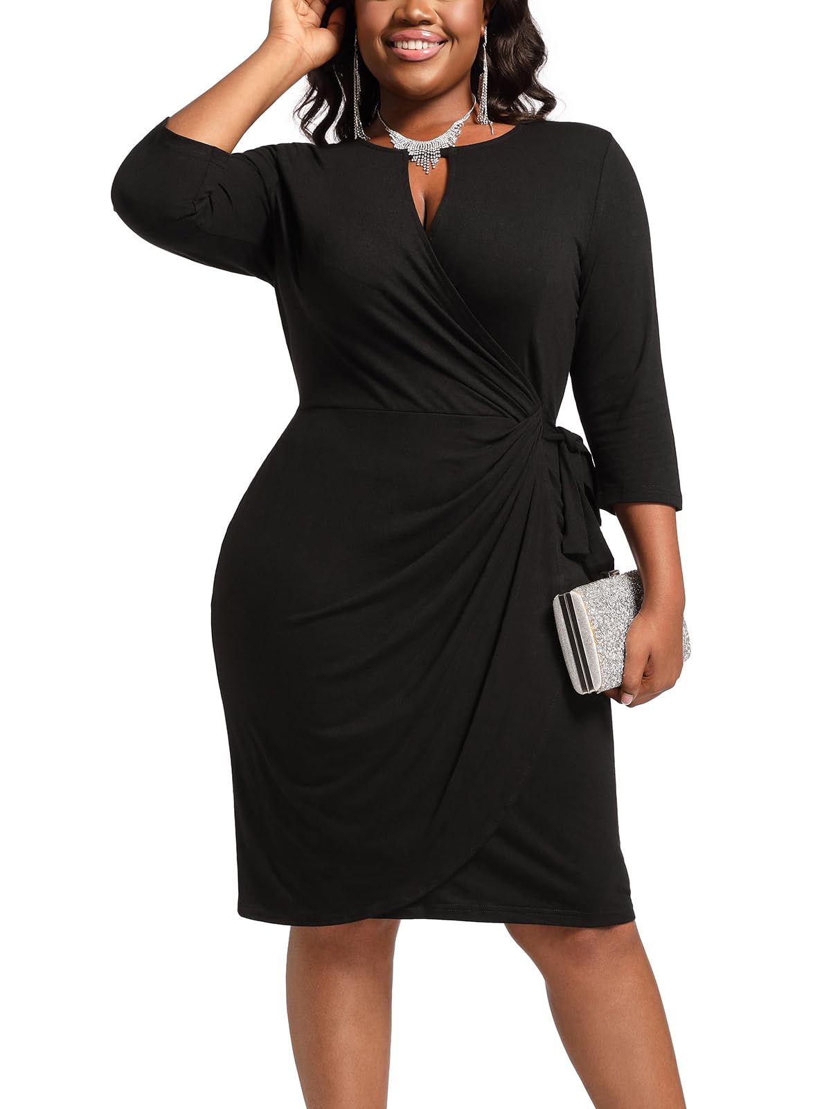 Younrui Plus Size Casual Sheath Black Work Dresses for Curvy Women Sexy ...