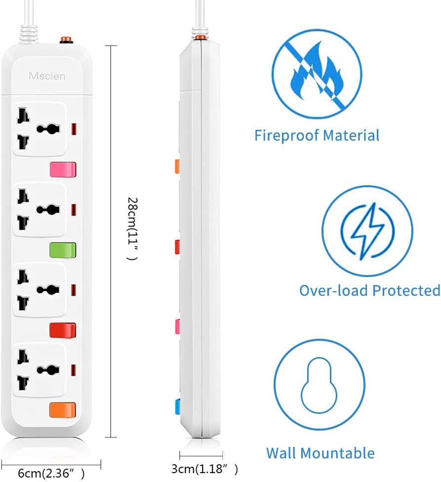Mscien 4 Way Extension Lead,Individually Switched Overload Protection ...