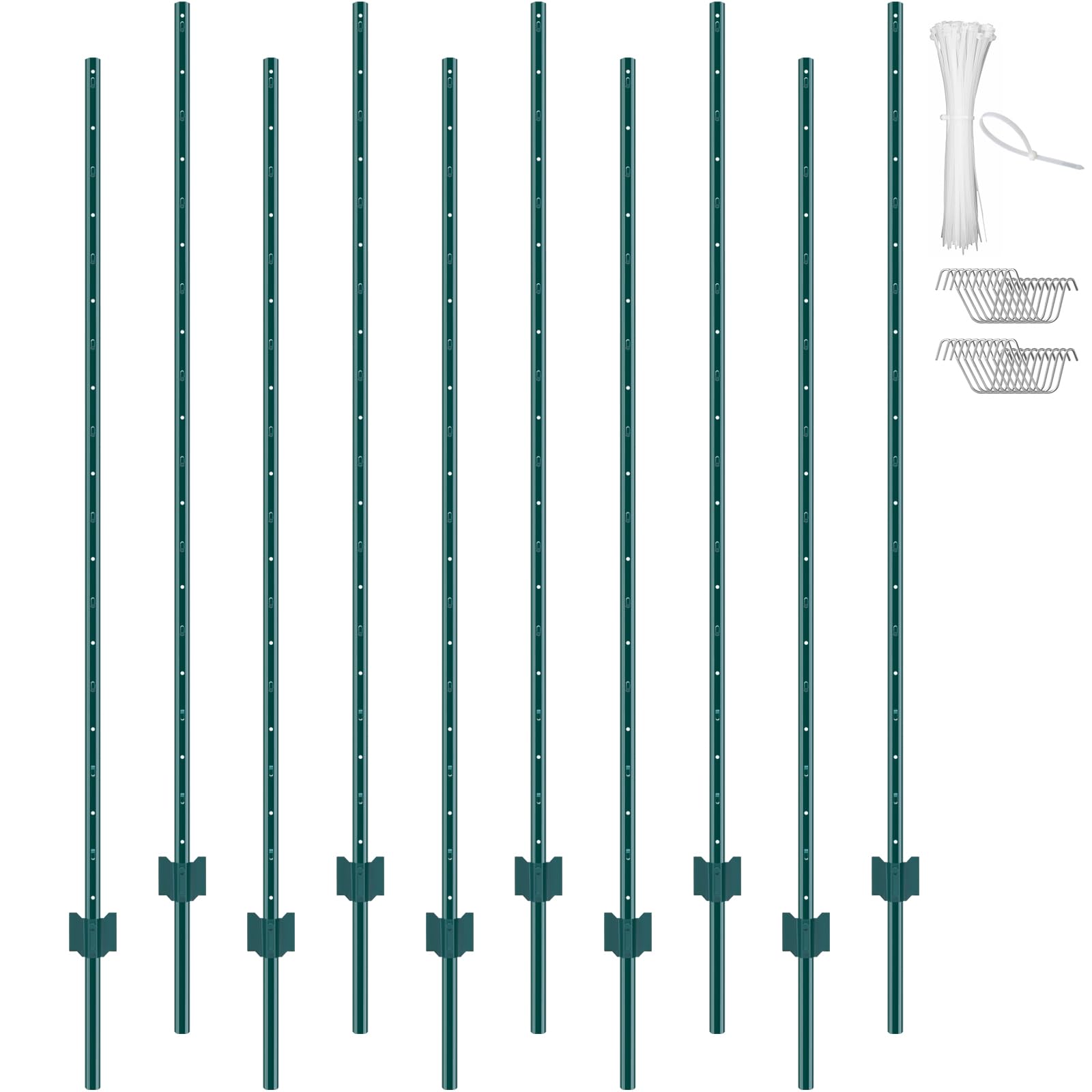 VEVOR 6 Feet Fence Post, 10 Pack U-Channel Heavy Duty Metal Fence Posts ...