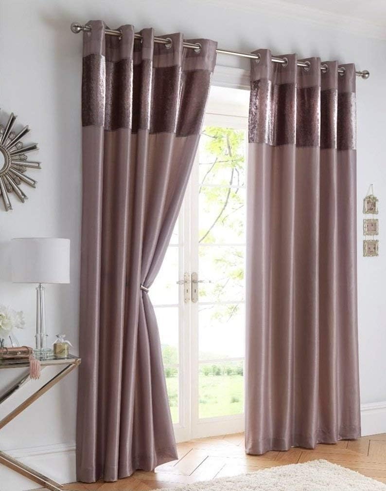 Boulevard Velvet Strip Eyelet Ring Top Curtains Fully Lined, Fabric ...