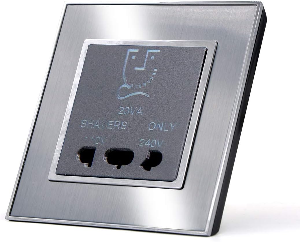 BSEED Shaver Socket Dual Voltage 110 V - 240 V, Brushed Steel Shaving ...
