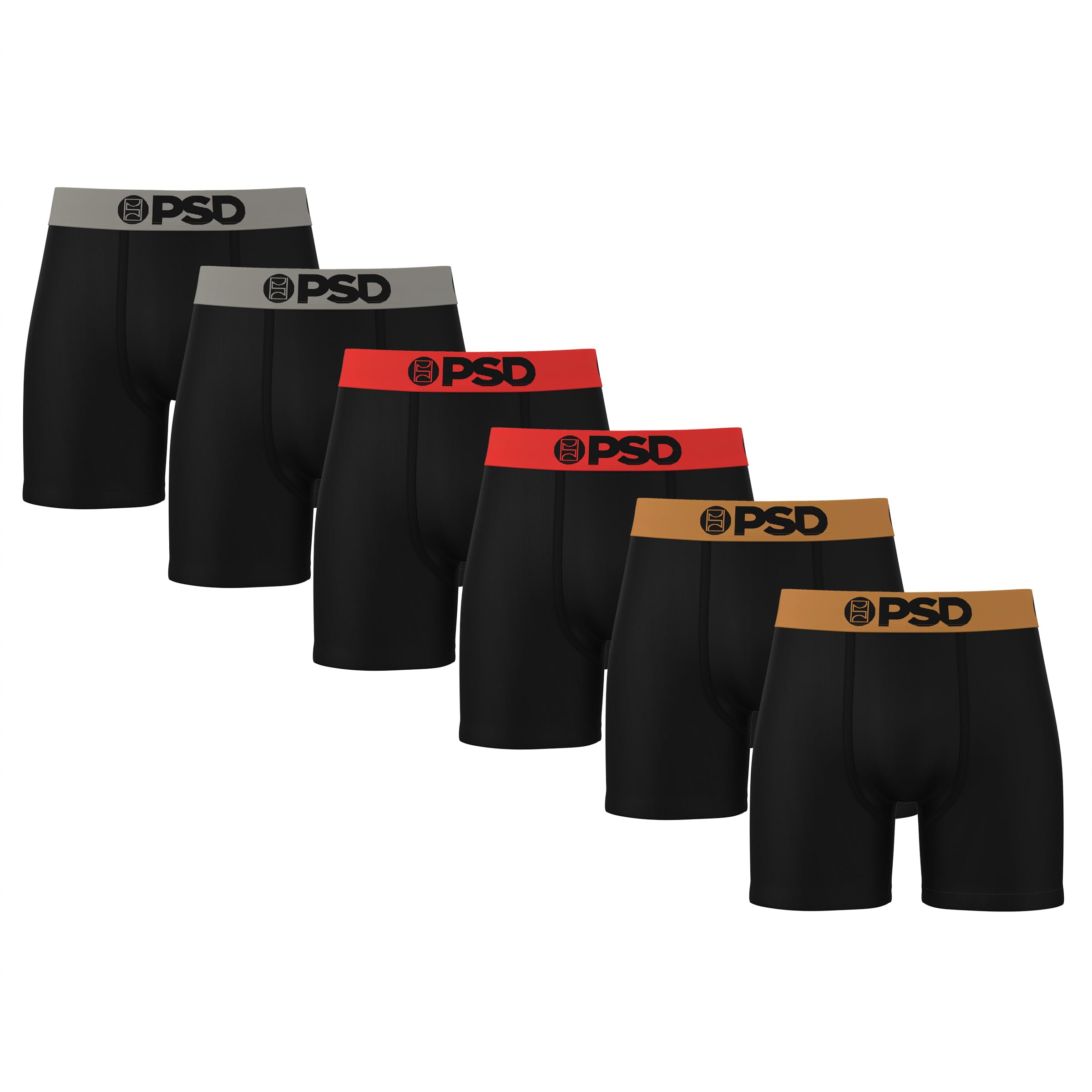 PSD Underwear Mens Boxer Briefs - Solid Chrome 6 Pack, 5 Inch Inseam ...