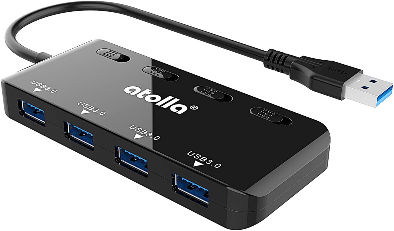 Atolla USB Hub 4 Port USB 3.0 Hub Ultra Slim with Individual Power ...