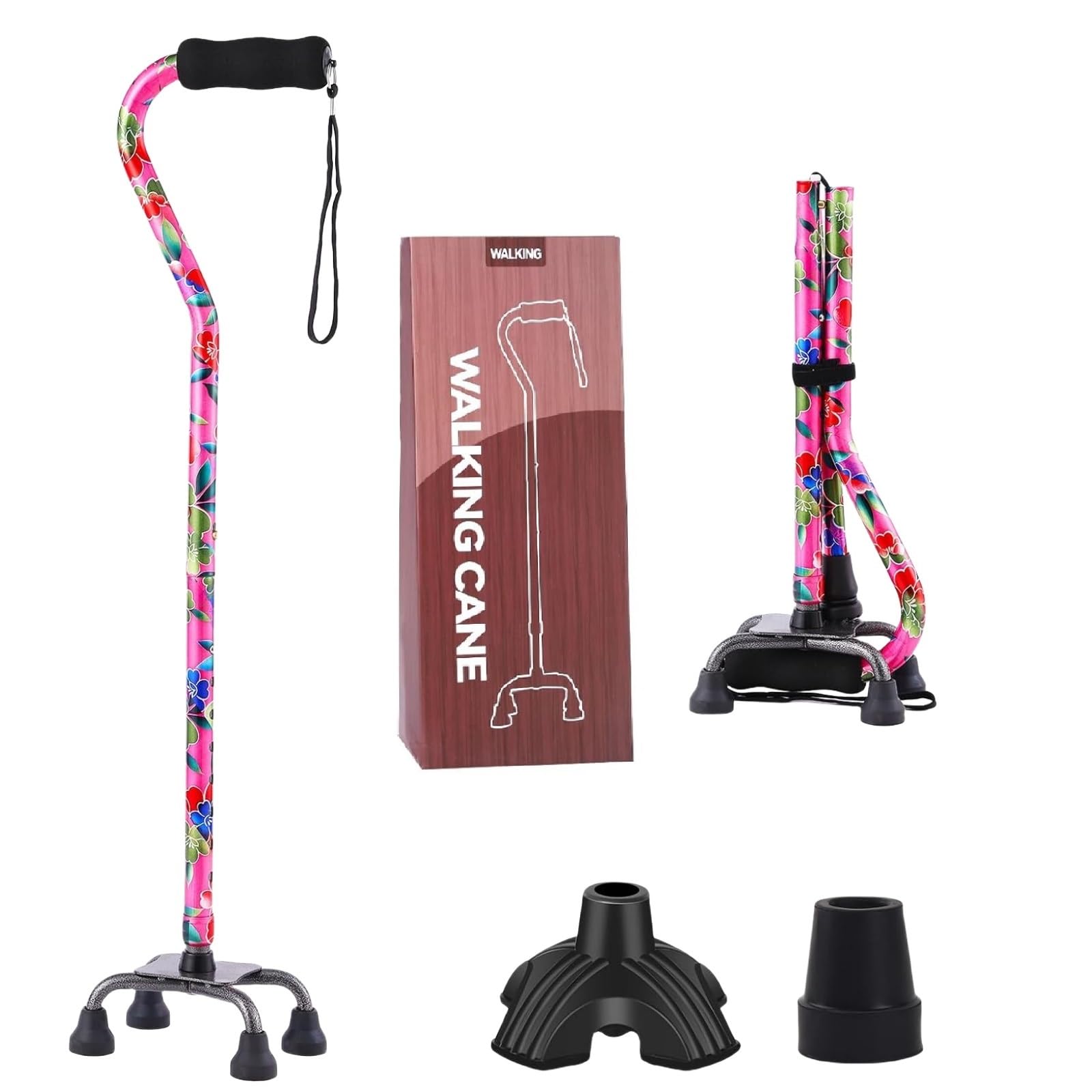 YOKABOZE Walking Cane for Women & Men, Folding Offset Quad Cane with 4 ...
