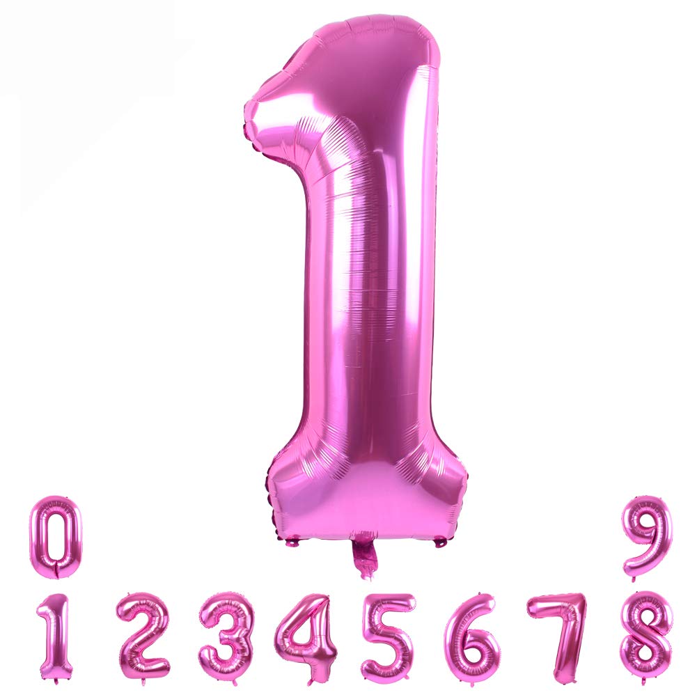 TONIFUL 40 Inch Pink Large Numbers Balloons 0-9,Number 1 Digital Helium Balloons,Foil Mylar Big ...