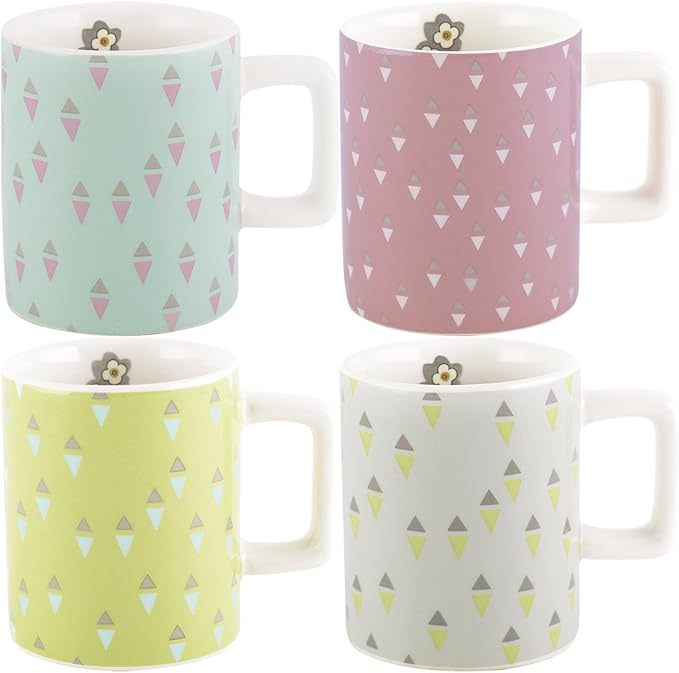 Katie Alice Pretty Retro Stoneware 4-Piece Set of Espresso Cups, 100 ml ...
