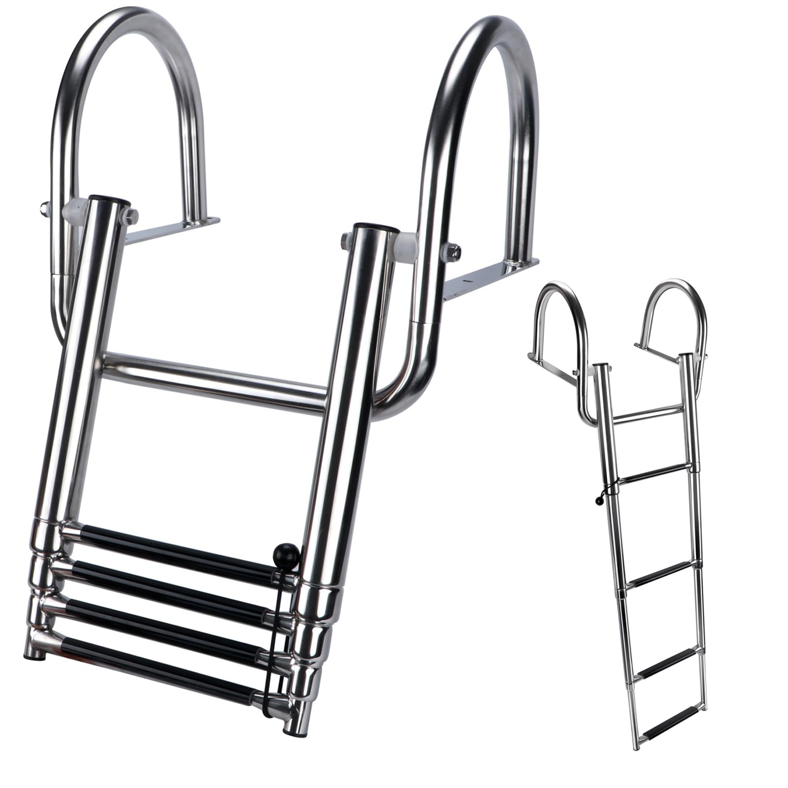 Hoffen 4 Step Pontoon Boat Ladder, Stainless Steel Telescoping Folding ...