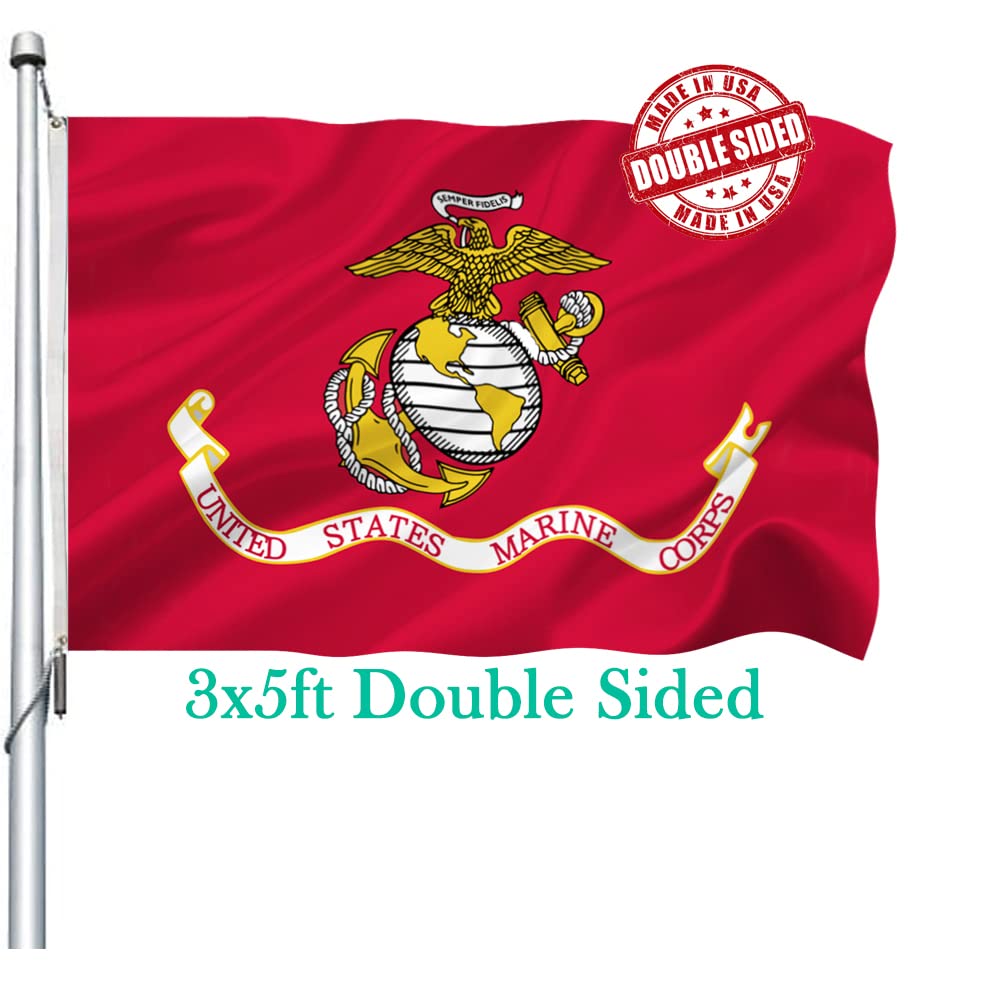 Double Sided Marine Corps USMC Flag 3x5 Outdoor- Heavy Duty Polyester ...