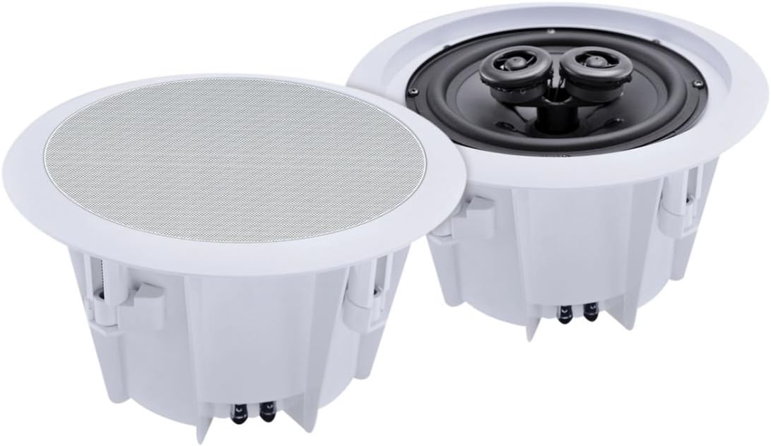 e-audio 2-Way Round Ceiling Speakers With Twin Offset Tweeters 5.25 ...