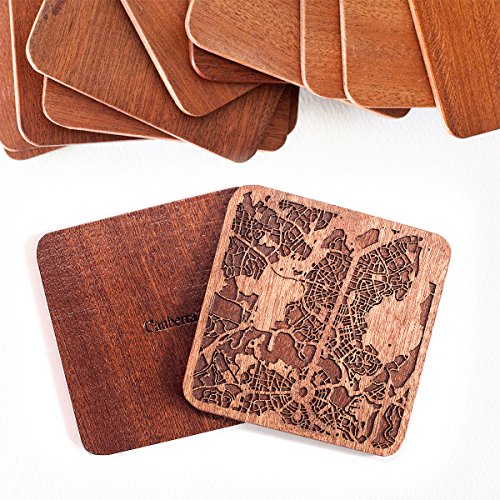 Canberra Map Coaster By O3 Design Studio, Set Of 4, Sapele Wooden ...