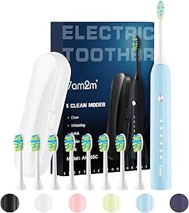 Amazon.com: 7am2m Electric Toothbrush for Adults, Sonic Toothbrush with 8 Brush Heads, Travel ...