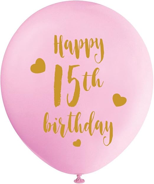 Amazon.com: Pink 15th Birthday Latex Balloons, 12inch (16pcs) Girl Gold ...