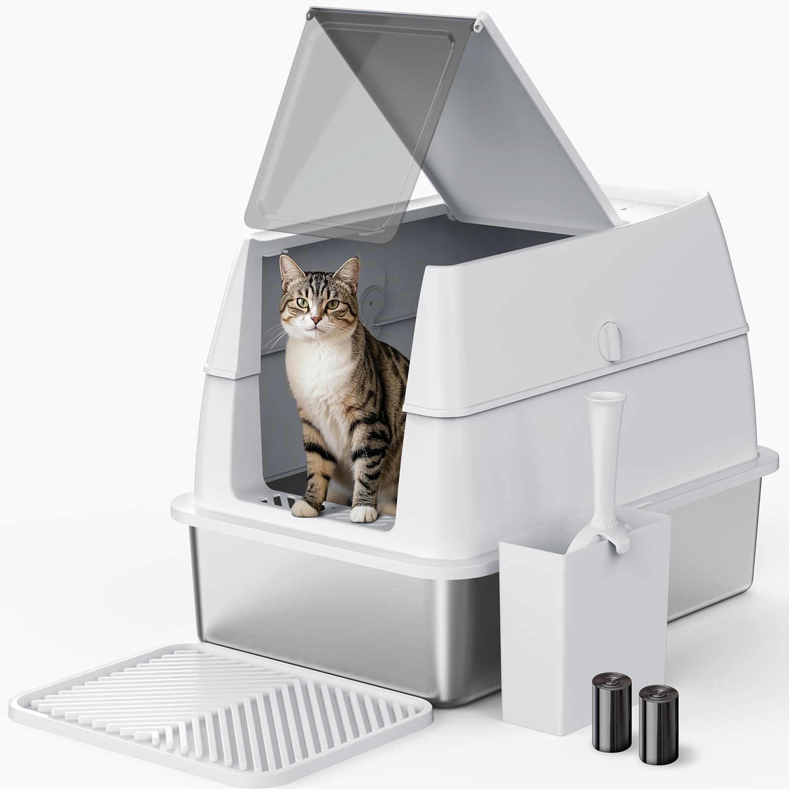 MINOR DENT**** Stainless Steel Litter Box with Lid, XL Extra Large ...