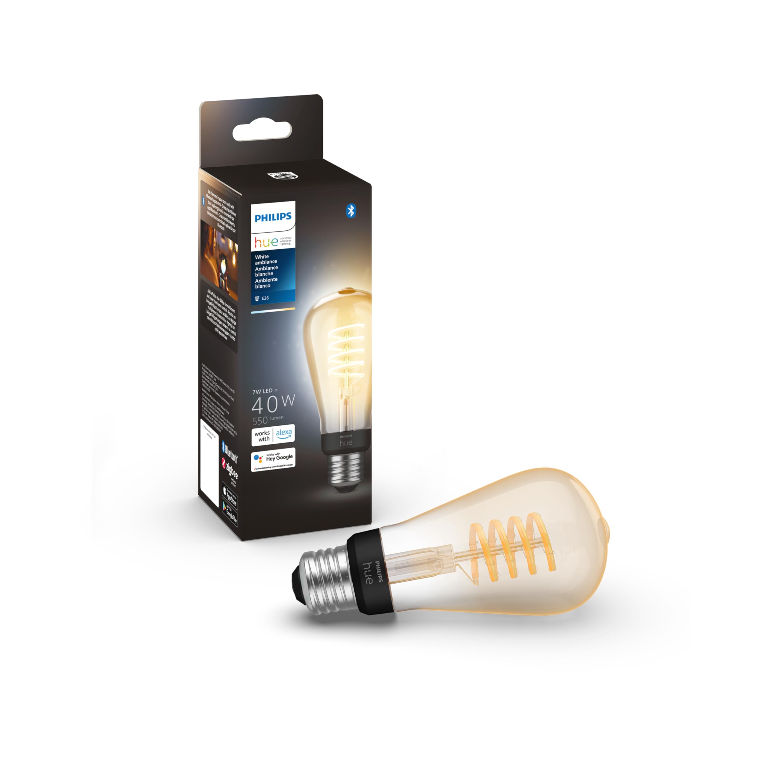 Philips Hue 7W ST19 White Ambiance LED Smart Vintage Edison Filament ...