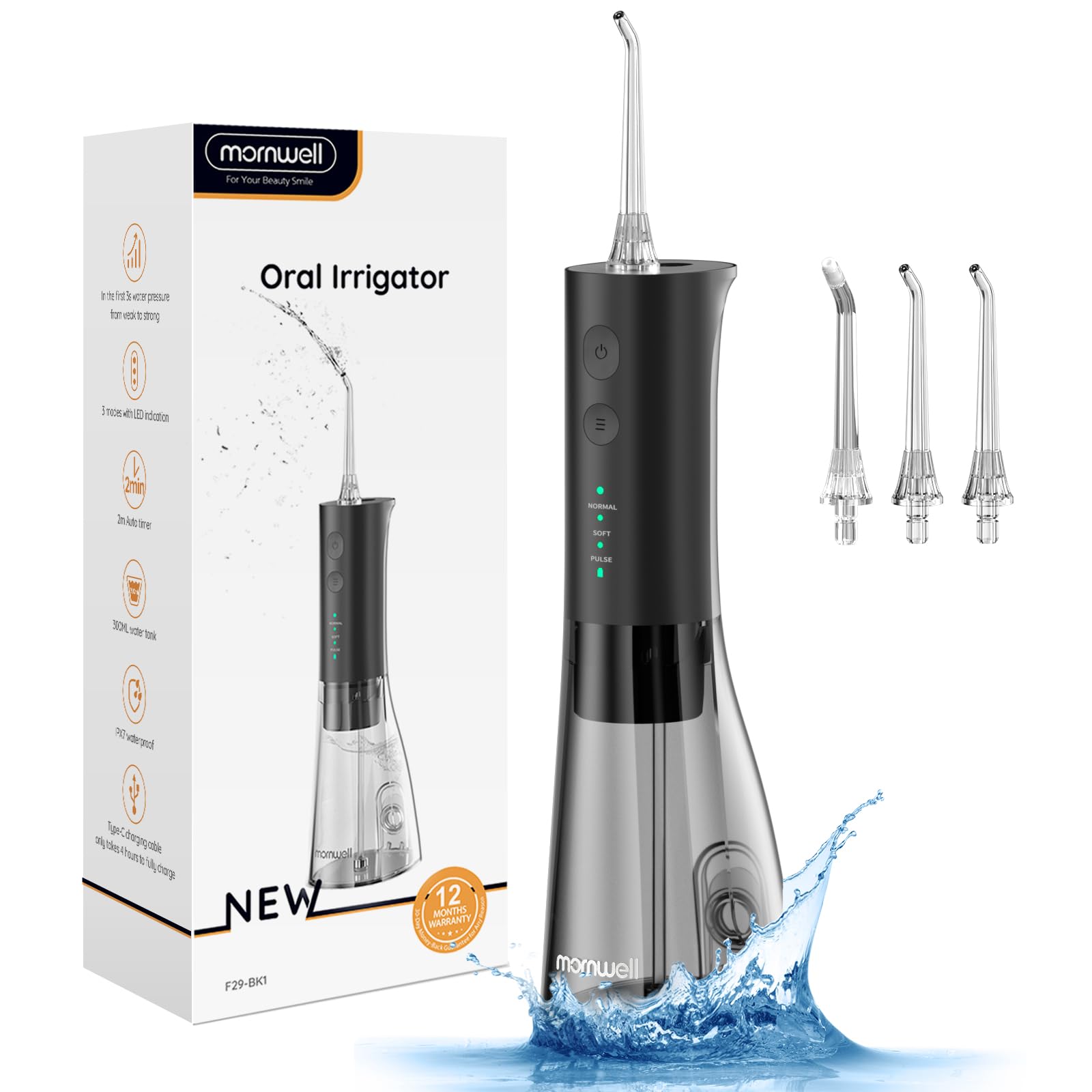 Water Flossers for Teeth, 300ML Cordless Water Flosser, Mornwell 3s ...