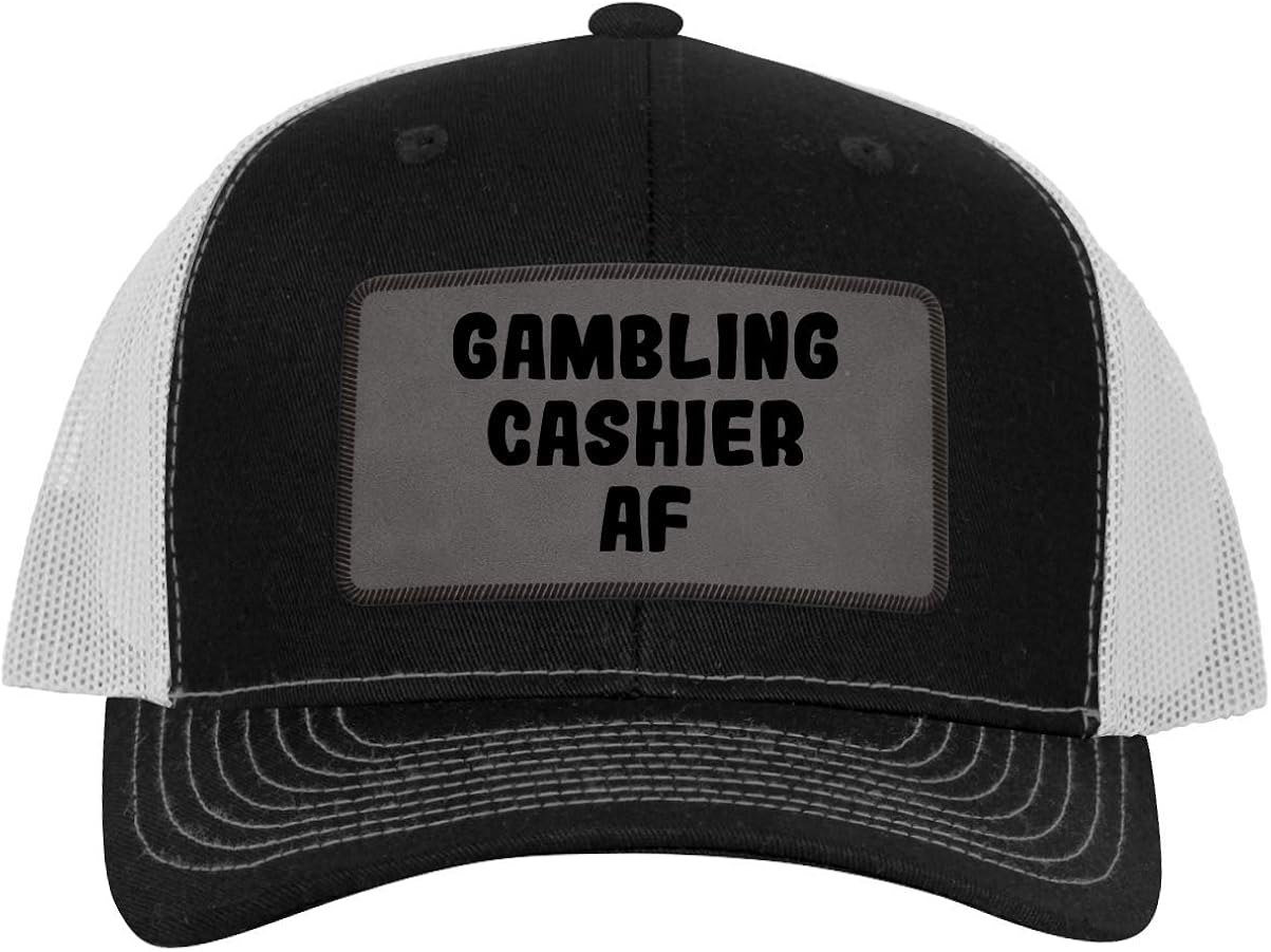 Gambling Cashier AF - Leather Grey Patch Engraved Trucker Hat, Black ...