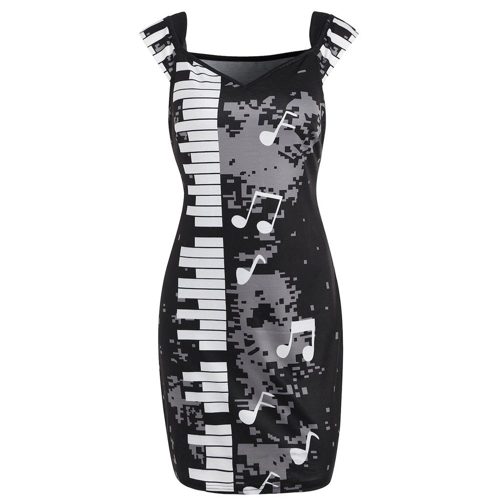 Buy Sttech1-women clothes Women's Musical Piano Keyboard Note Print ...