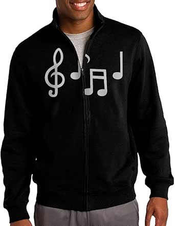 Amazon.com: Men's Musical Note Line Art Zip Up Hoodie Jacket Black ...