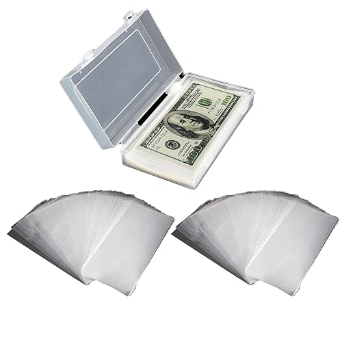 RONRONS 100 Pieces Paper Money Sleeves with Storage Case, Clear Money ...